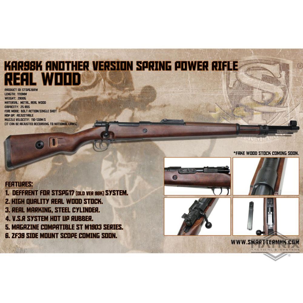S&T Matrix KAR98K Airsoft Rifle - Real Wood, Metal Construction, Bolt ...